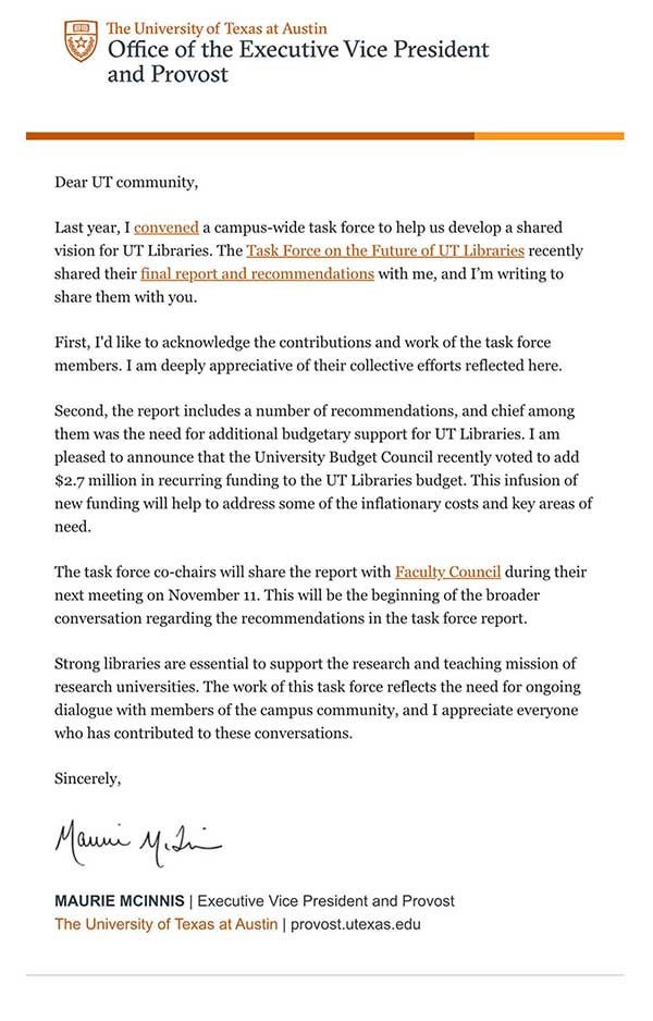 Report of the Task Force on the Future of UT Libraries Released ...